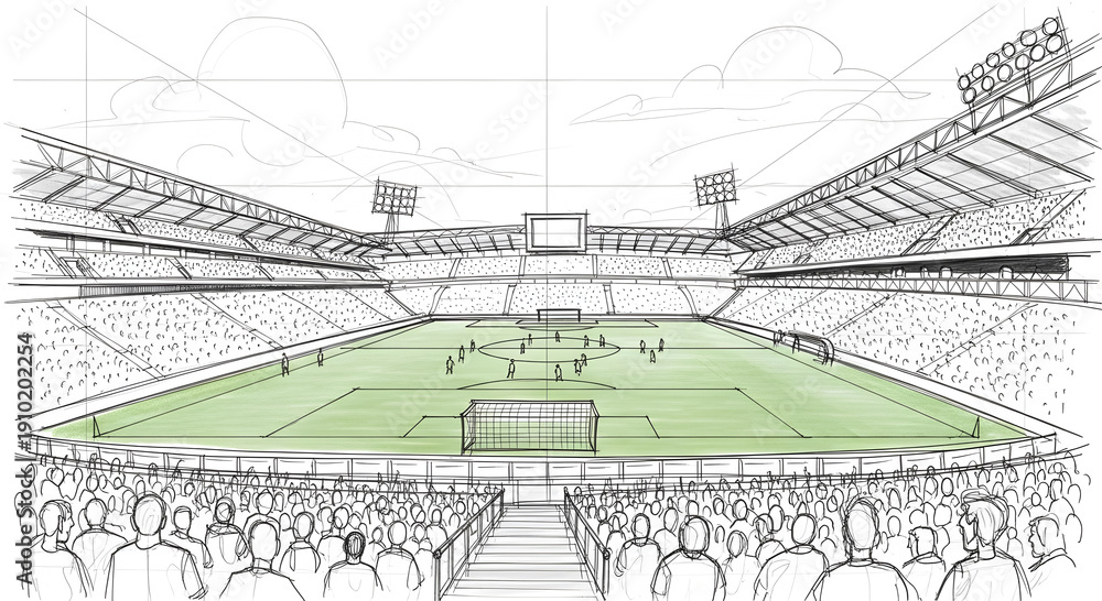 Foto Wide hand drawn soccer stadium crowd And, World Cup 2026, World ...