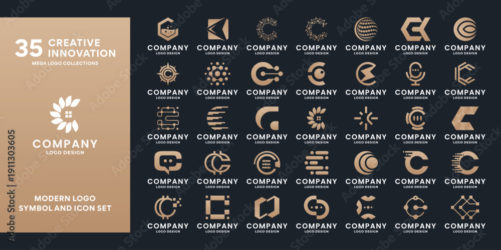 Vetor Set of initial letter C logo design, Golden symbol letter C logo ...