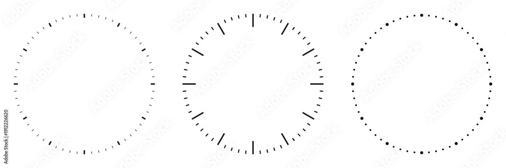 Blank clock face template with hour and minute markers. Analog clock ...