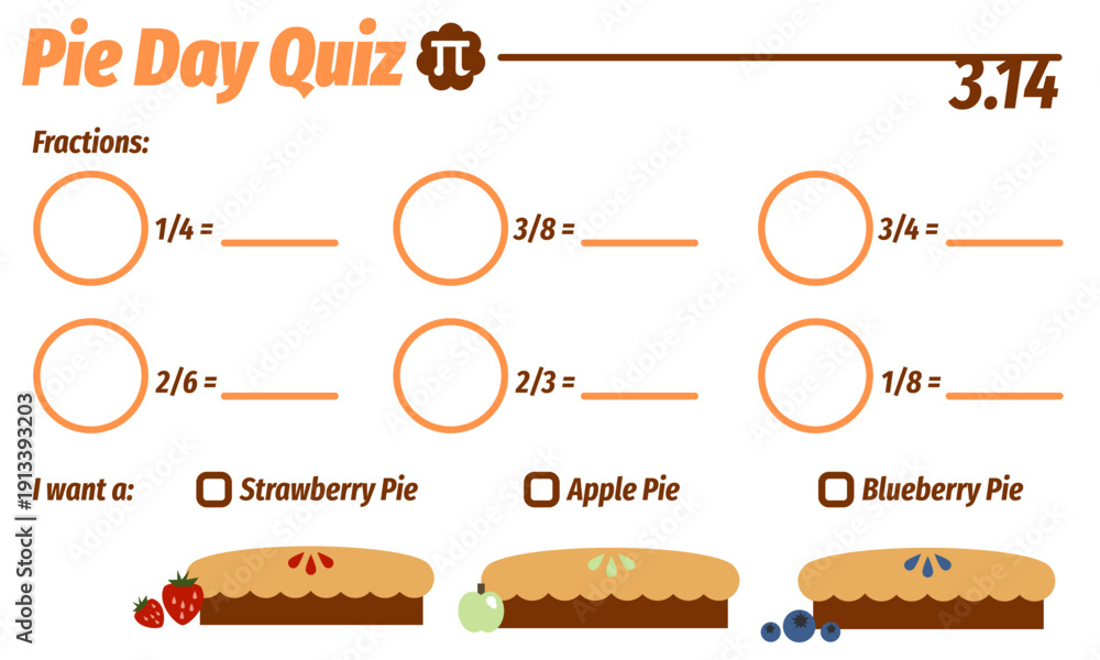 Image vectorielle Stock March 14th Pie Day Quiz Worksheet for teachers ...