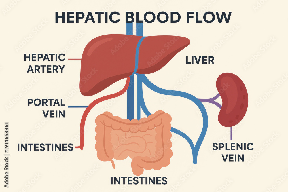 Hepatic blood flow diagram liver intestine spleen portal vein hepatic ...