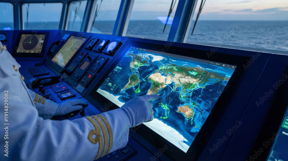 Illustration Stock Captains hand pointing at digital navigation world ...