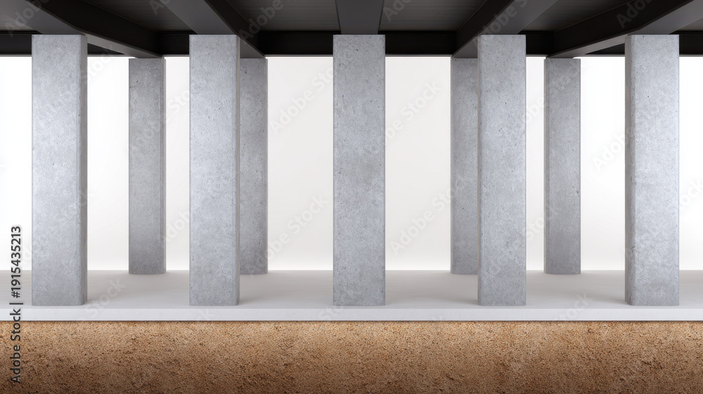 Foto de Stock Concrete pillar structure with soil ground and ceiling ...