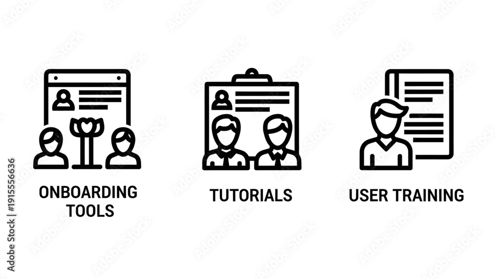 Vector de Stock User Onboarding and Training Program Icons: Guides ...