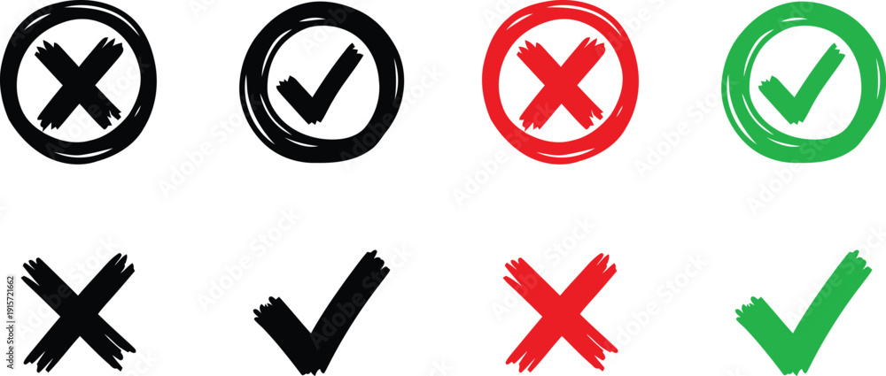 Various symbols representing correct and incorrect actions in different ...