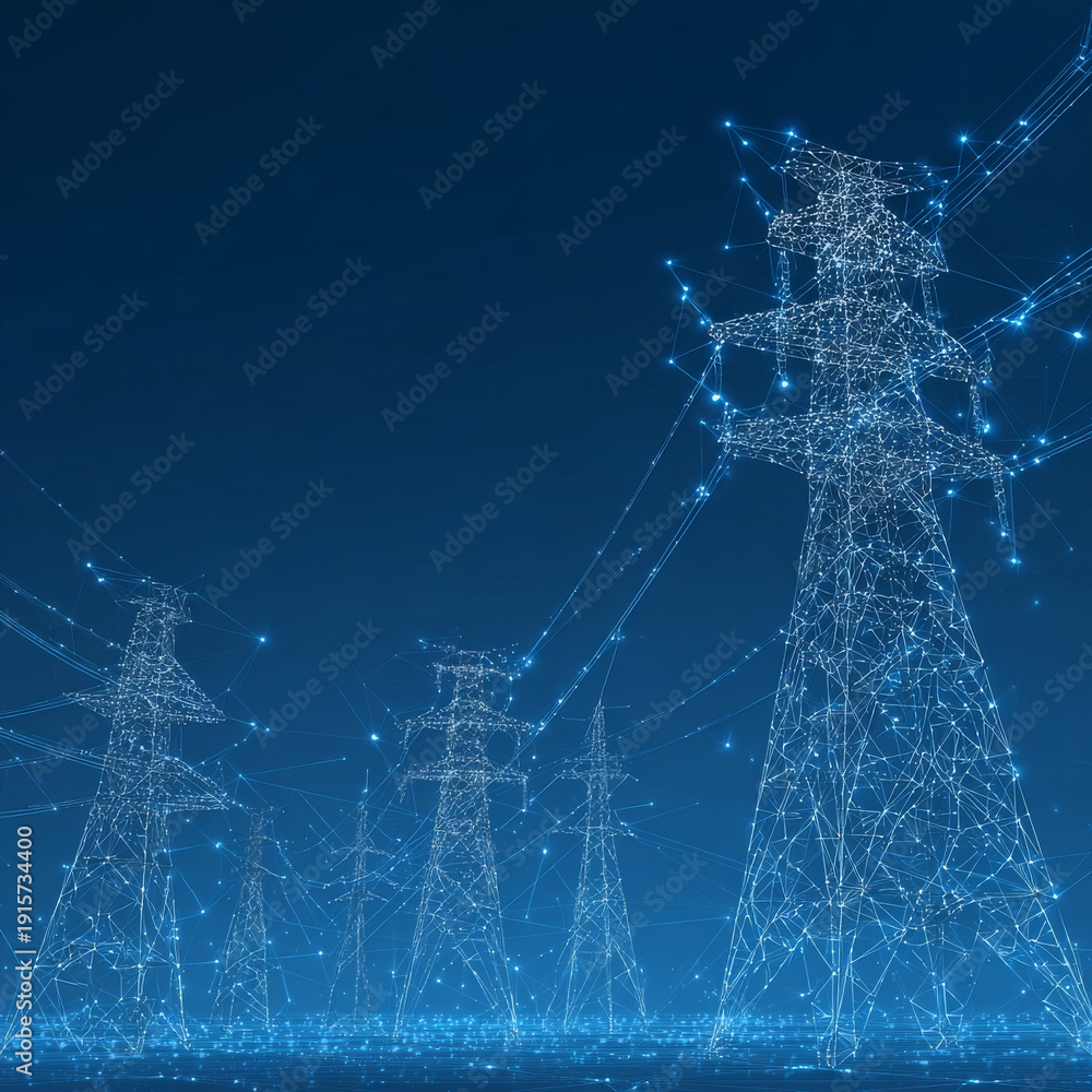 Ilustración de Stock High-voltage power lines. Electric towers ...