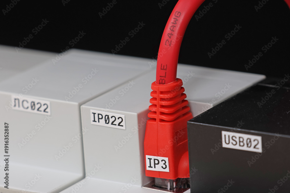 Connecting an Ethernet cable with an Rj45 connector to equipment in an ...