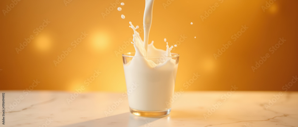 Fresh milk splash glass dairy drink healthy beverage white liquid ...