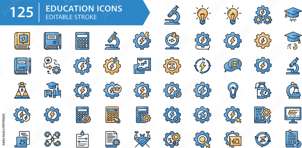 Large Set of 125 Education and Engineering Icons featuring STEM ...