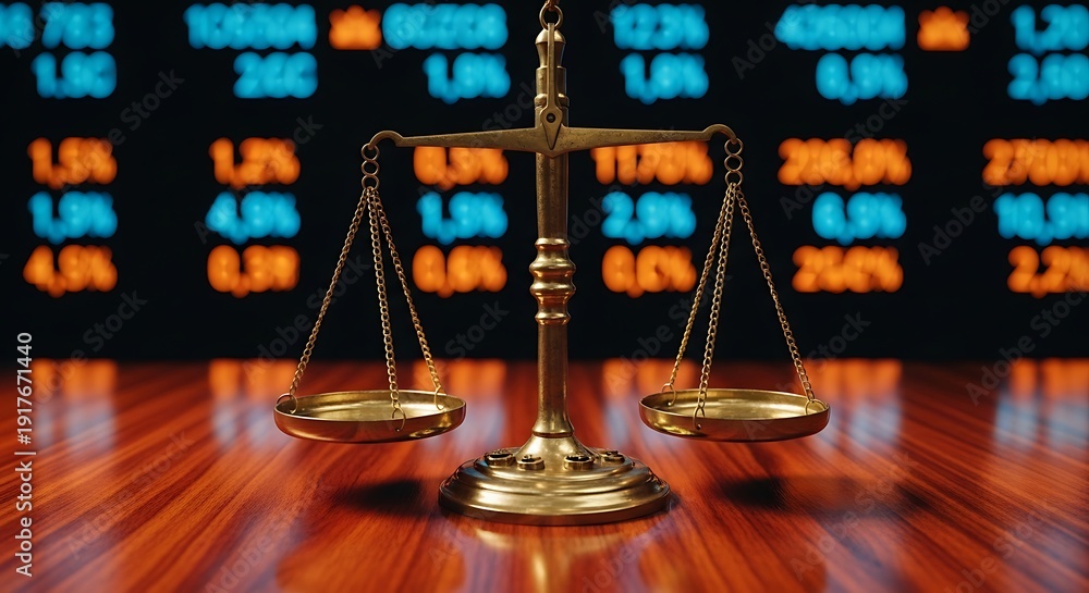 Stock market growth analysis chart with balance scale in front of stock ...