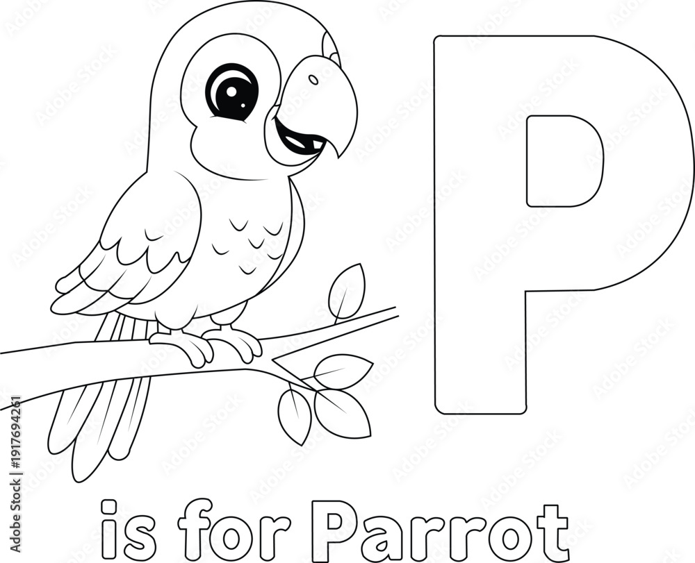 Letter P Coloring Page for Preschool – Parrot Alphabet Printable ...