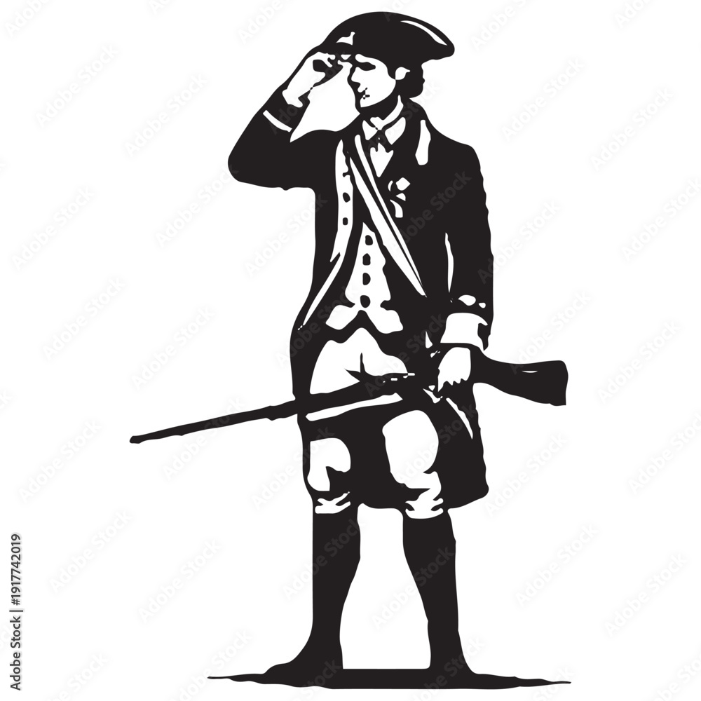 Colonial Minuteman Soldier Saluting with Musket - Revolutionary War ...