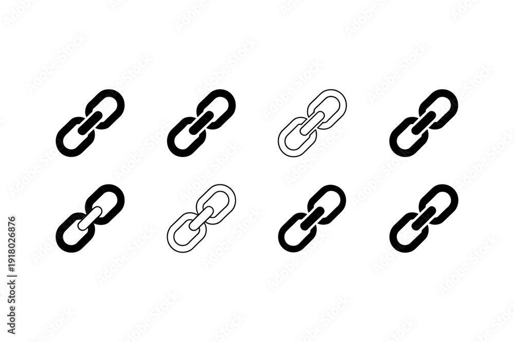 Chain link icons set in black and outline styles, minimal vector ...
