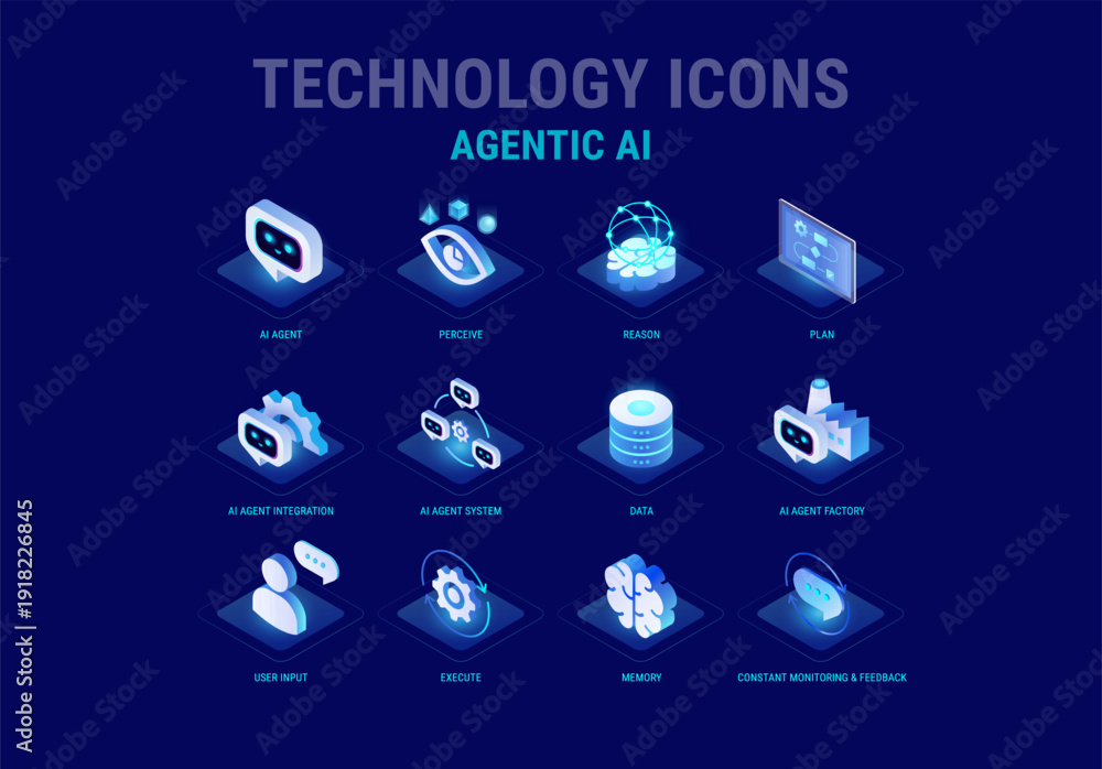 Technology icons set for Agentic AI workflow diagram - AI agent ...