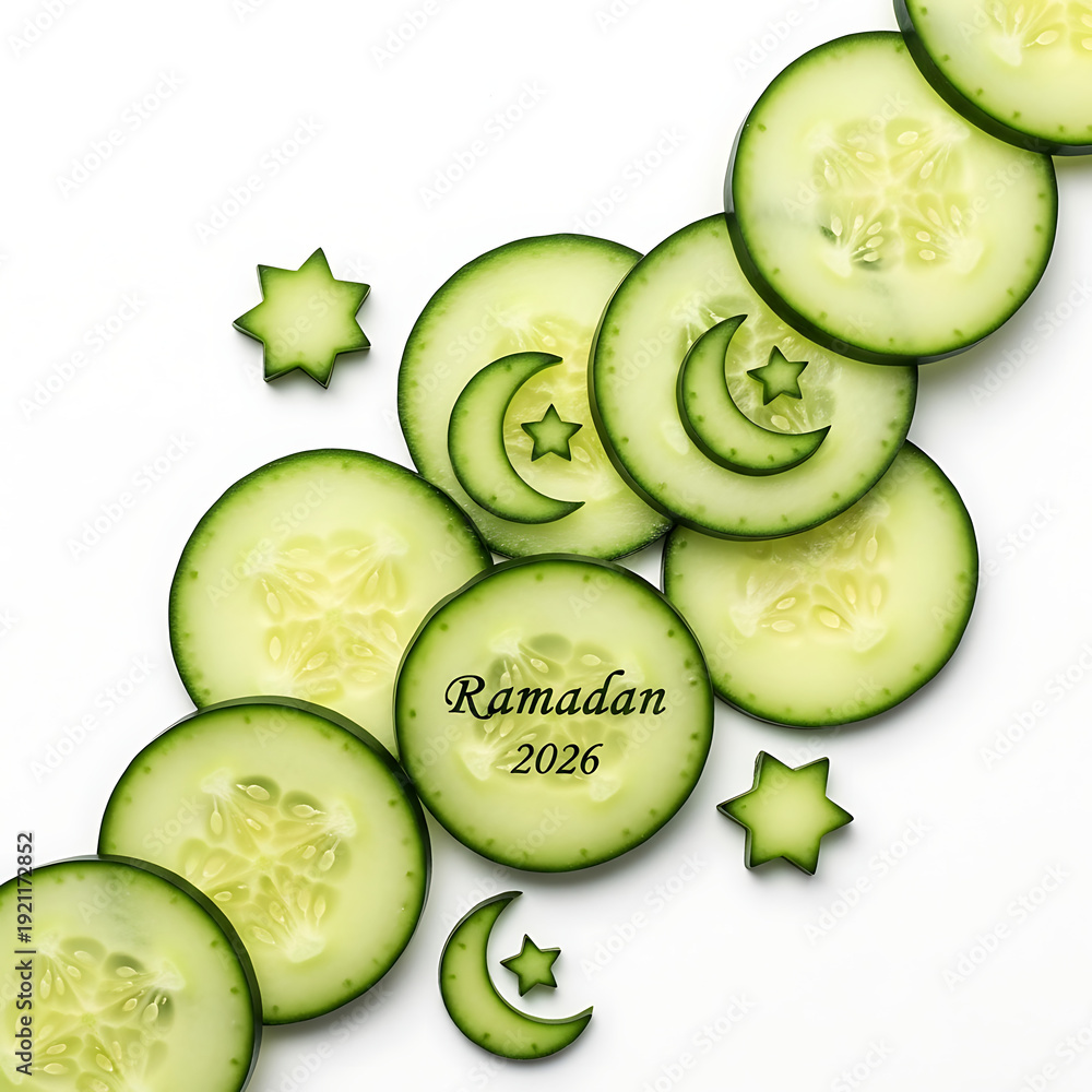 Photo Stock Ramadan 2026 Ramadan Kareem with Fresh Cucumber Slices and ...