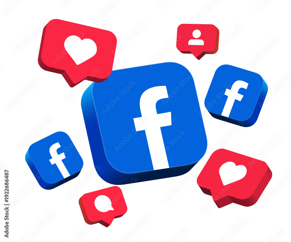 เวกเตอร์ Stock Facebook 3d logo icon, social media facebook buttons ...