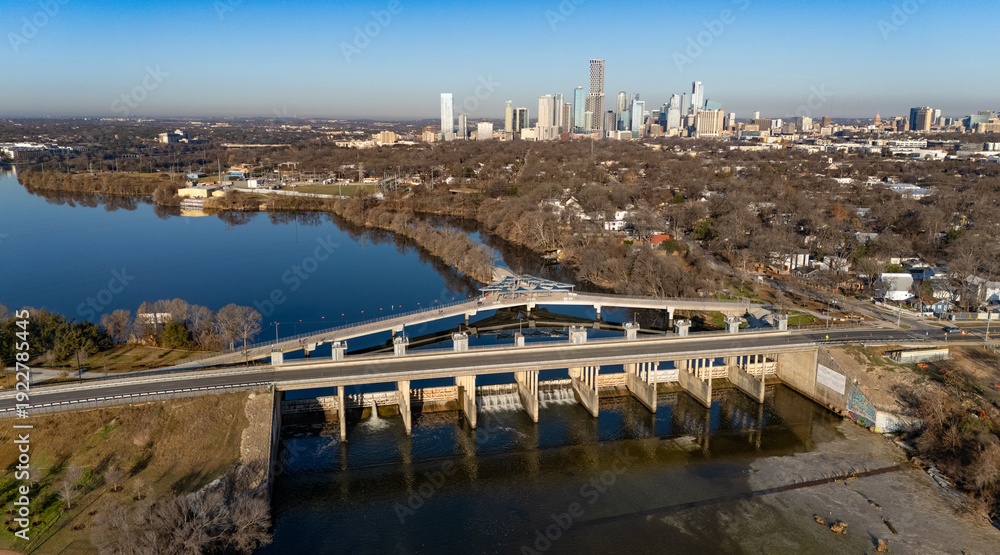High-resolution drone photograph of Longhorn Dam and the modern ...