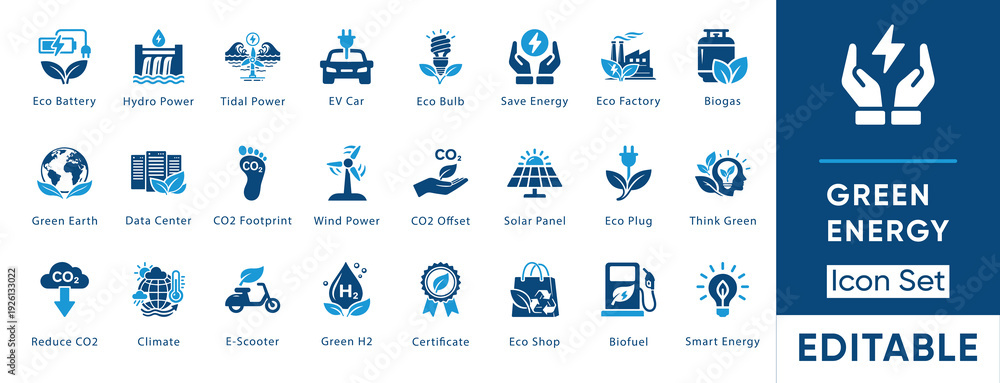 Green energy icon set. Collection of renewable energy, ecology ...