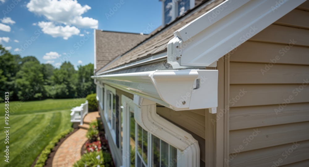 White gutter guard system installed with fascia and drip edge on ...