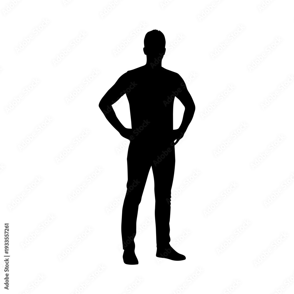 Man standing with hands on hips vector illustration silhouette Stock ...