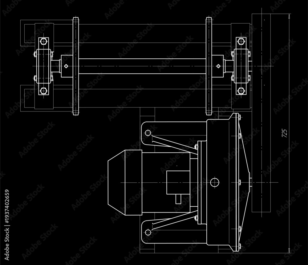 เวกเตอร์ Stock Assembly drawing of reducer. Vector working drawing of ...