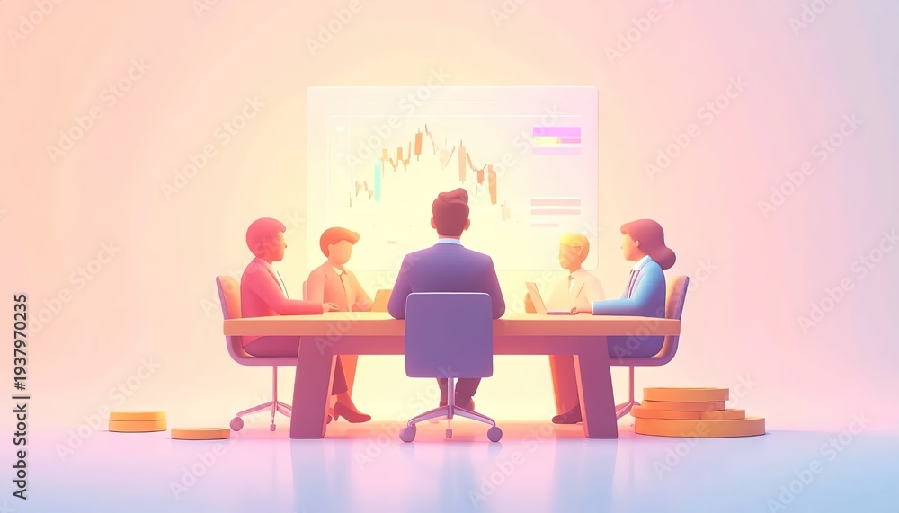 Foto de Stock Animated representation of a team in a meeting with a ...