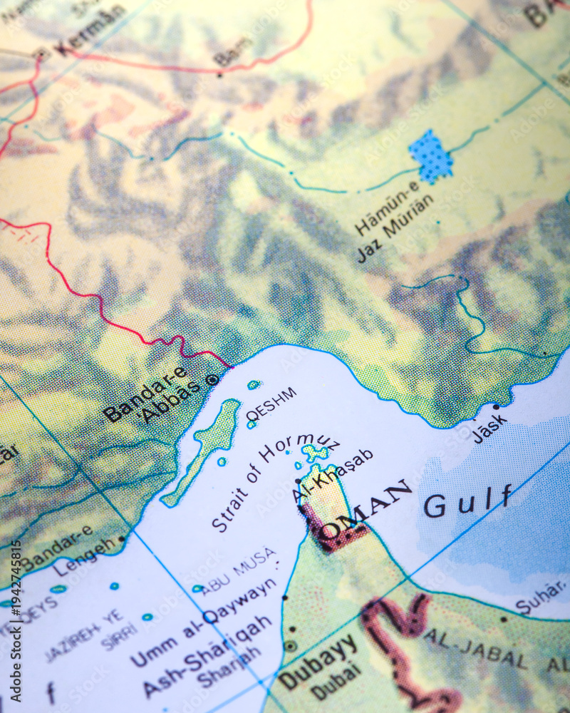 Strait of Hormuz Map Between Iran and Oman Strategic Oil Shipping Route ...