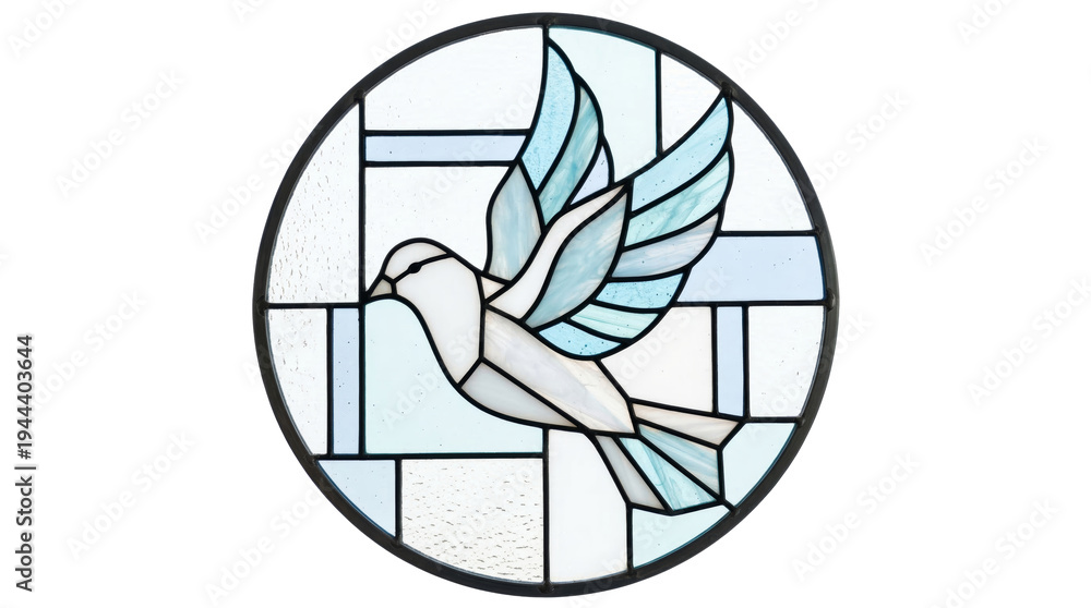 Illustration Stock Circular stained glass line art of a white dove for ...