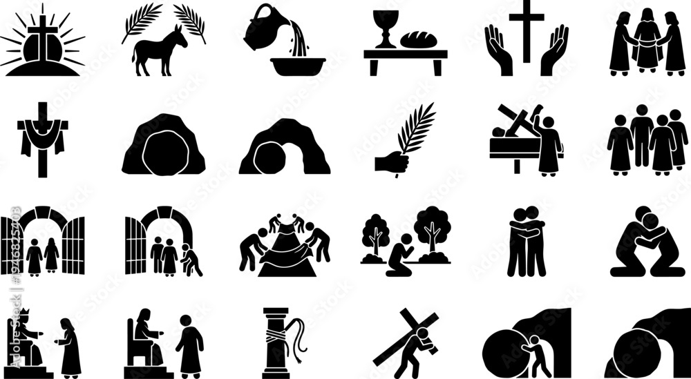 Easter and Holy Week Christian religious icons set depicting various ...