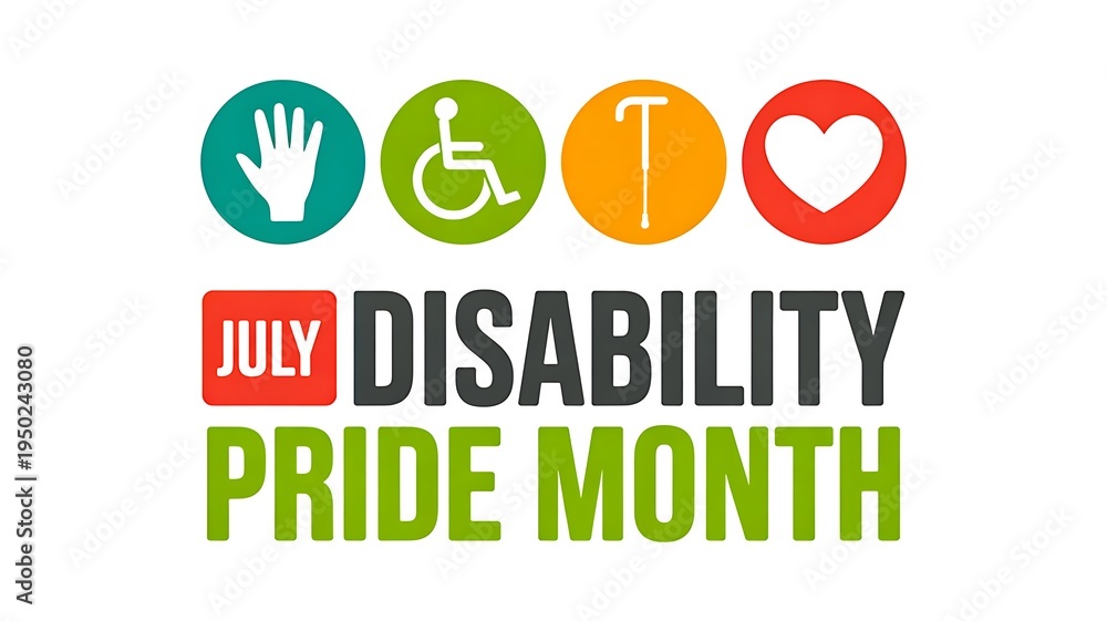 Disability pride month 2026 banner with inclusive icons representing ...