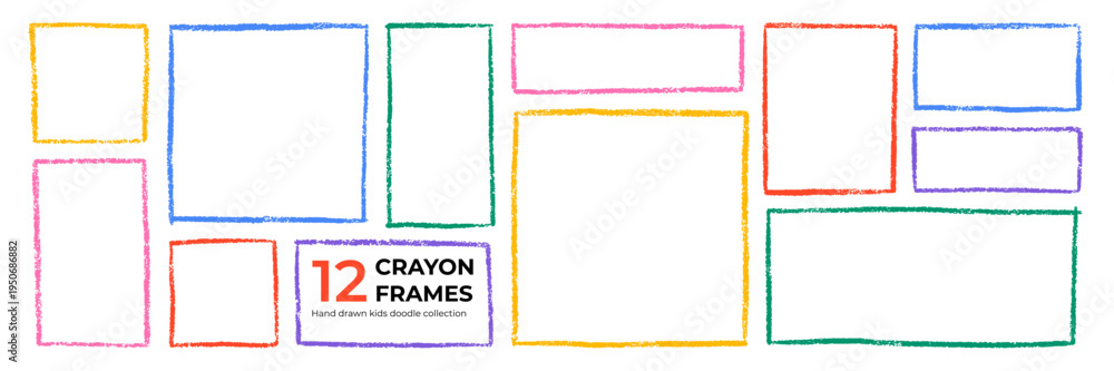 Frame chalk and text box set. Crayon kids color borders in sketch style ...