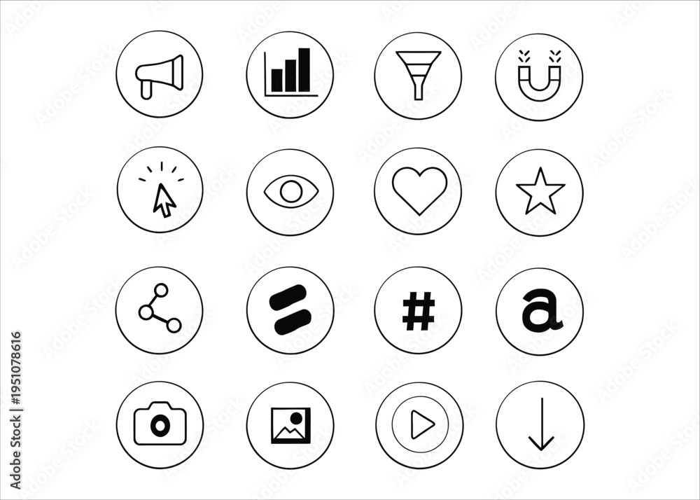 Versatile Collection of Line Art Icons for Digital Marketing, Social ...