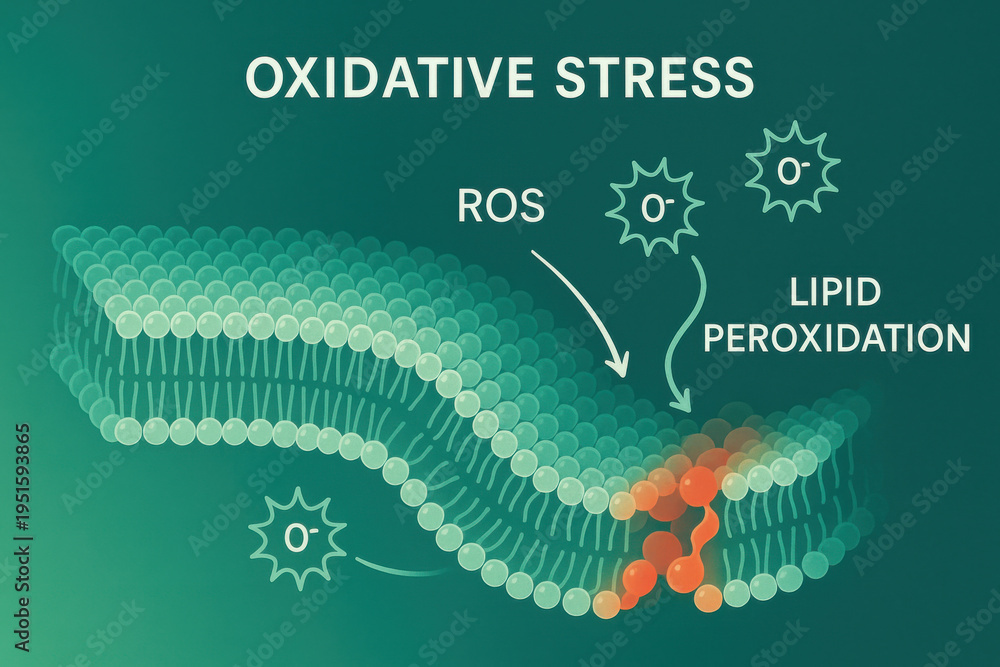 Oxidative stress and lipid peroxidation scientific illustration. simple ...