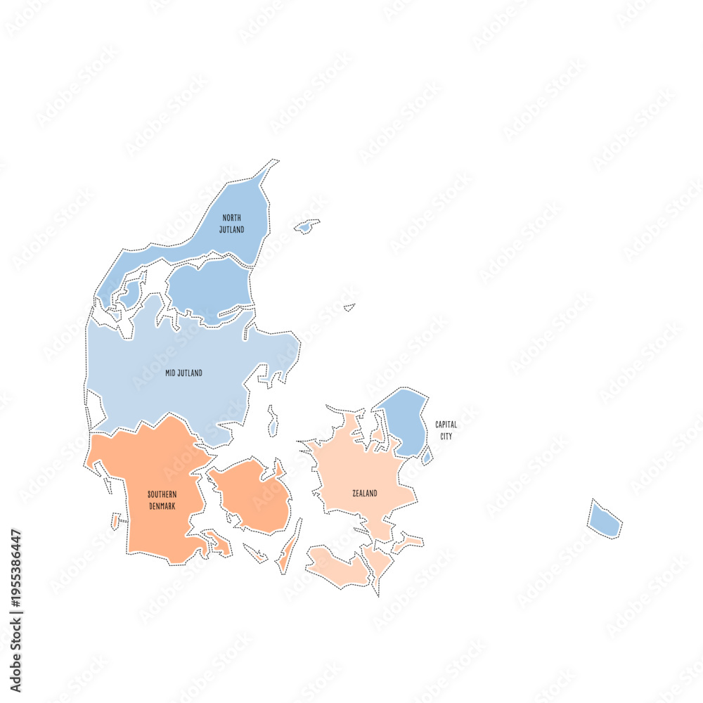 Denmark political map of administrative divisions - regions. Colorful ...