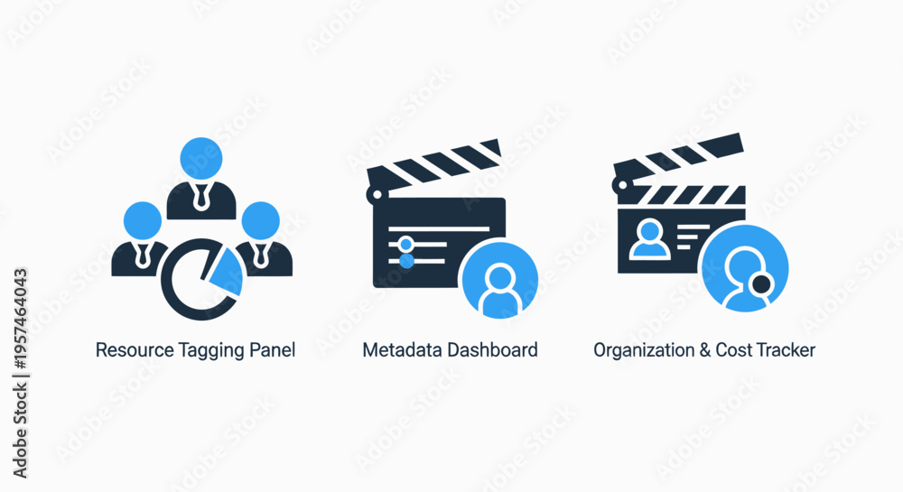 Icons for account logging and history, production, and organization ...