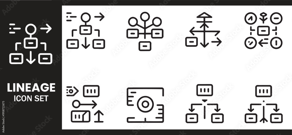 Image vectorielle Stock Data Lineage and Hierarchy Workflow Icon Set ...
