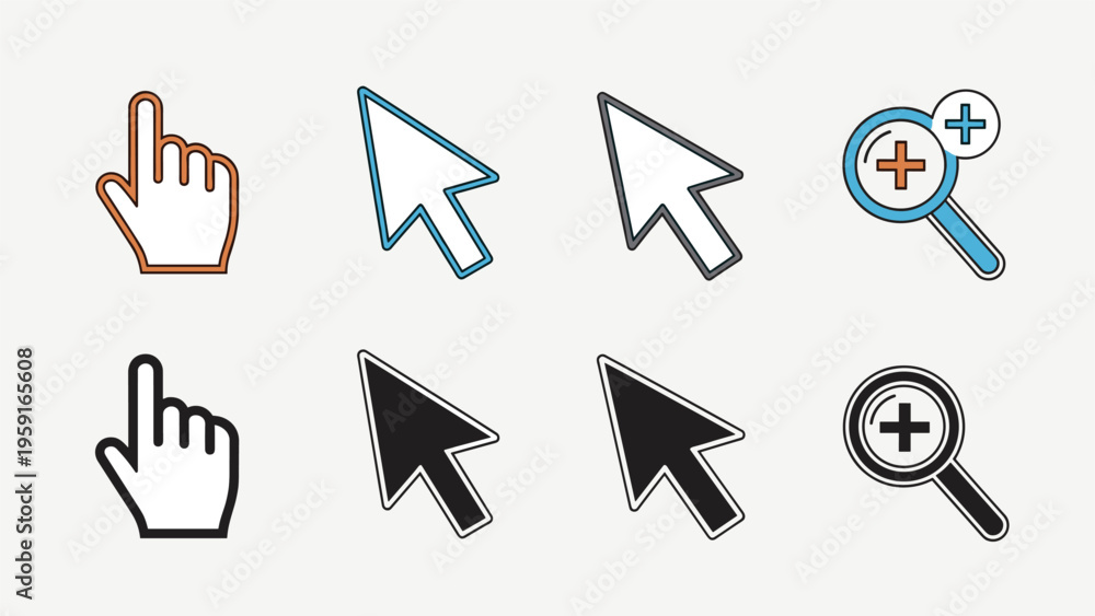 Vettoriale stock di Comprehensive set of computer mouse cursor icons ...