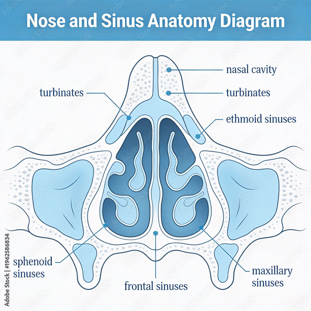 Stock Foto Detailed Nose And Sinus Anatomy Diagram Showing Nasal