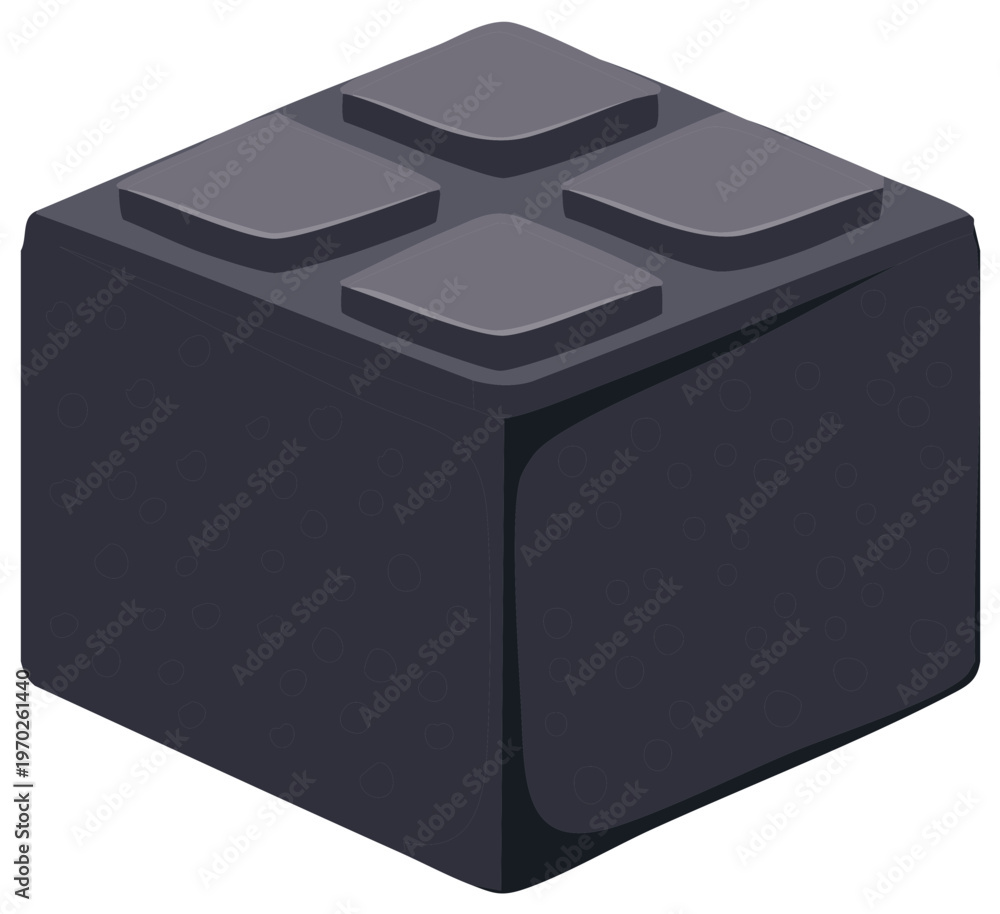 Stylized dark grey modular block with textured sides and four elevated ...