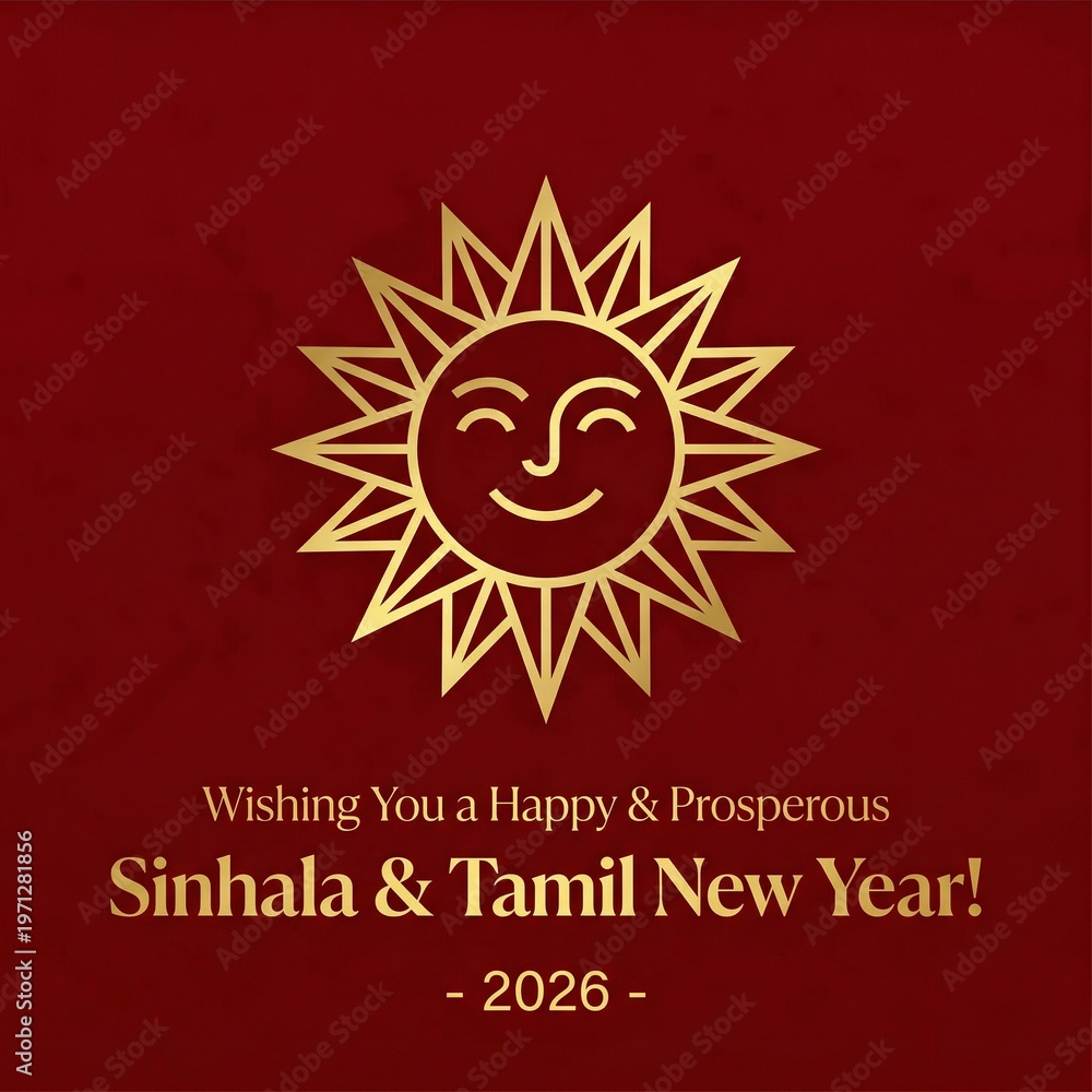 Illustration Stock Sinhala and Tamil New Year Wishes 2026 with Golden ...