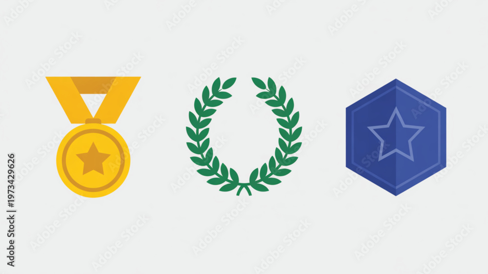 Award Symbols Medal Star Laurel Wreath For Achievement And Success ...