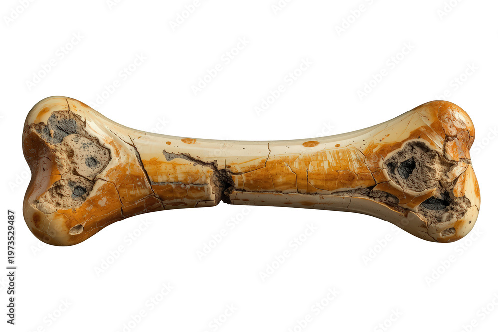 Animal fossilized bone over a transparency background, ancient artifact ...