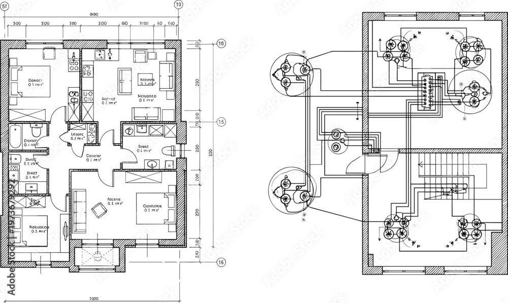 Detailed architectural house floor plan and residential electrical ...