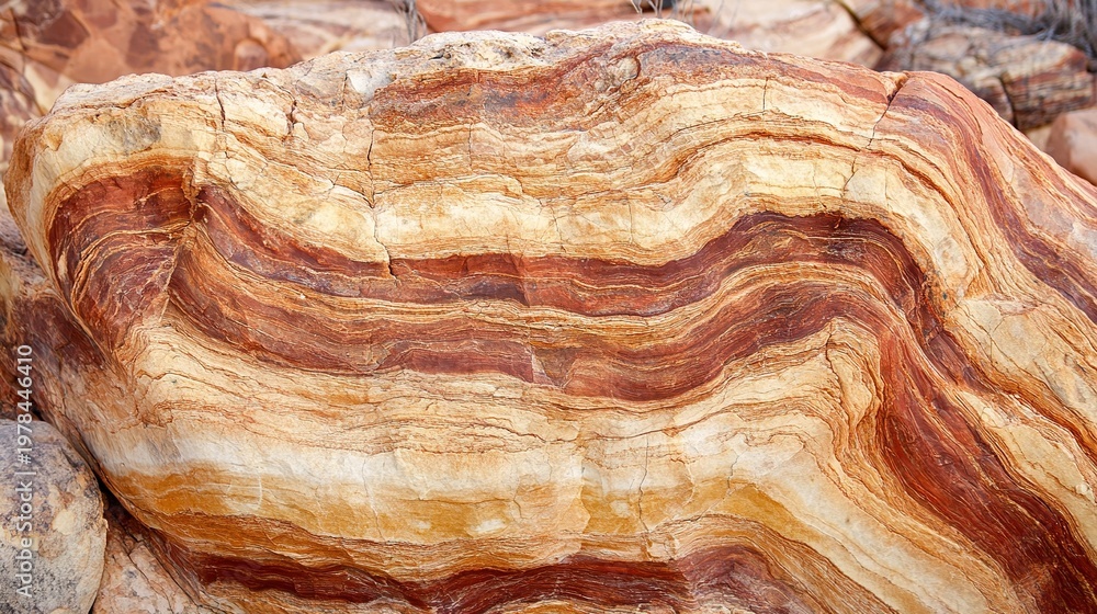 rupture. Earthquake-displaced rock layers showing fracture lines in a ...
