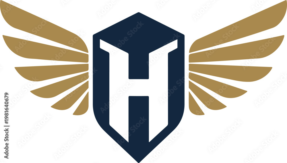 Clean vector emblem of corporate shield logo with H letter wings and ...