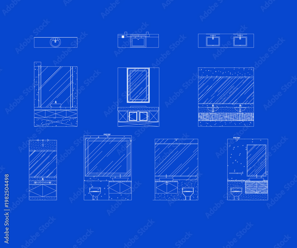 Bathroom Vanity Counter Sink Interior Design Drawing Blueprint Style ...