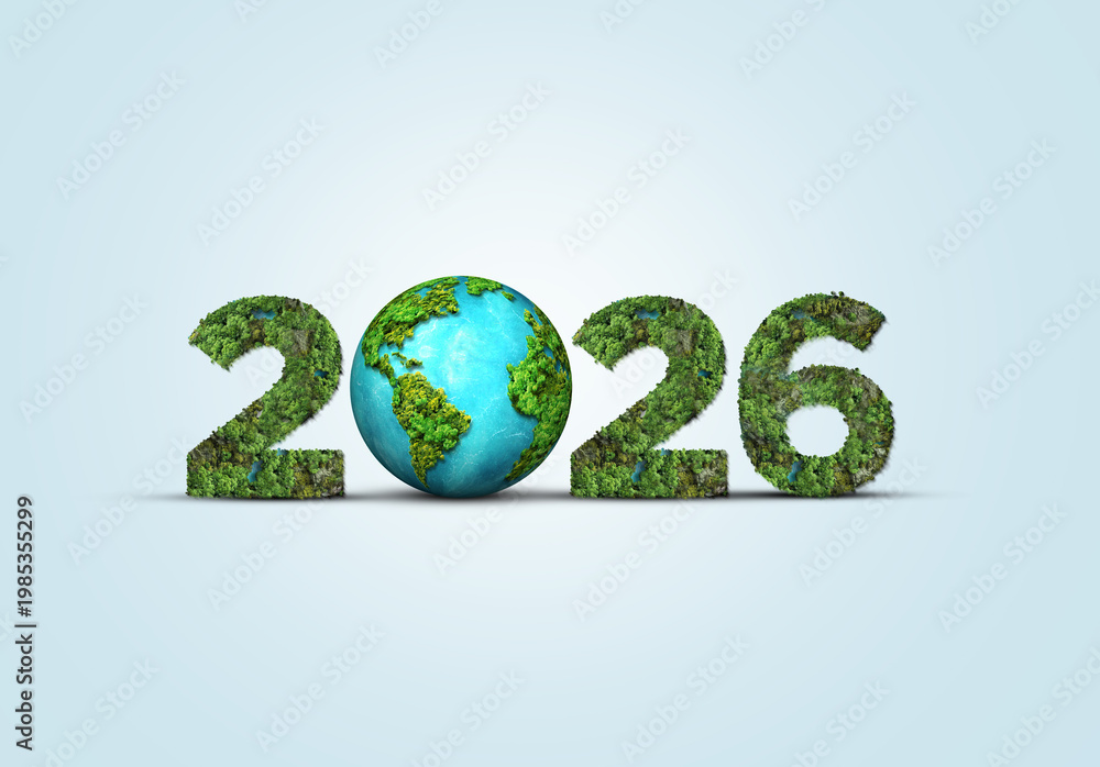 Stock-Foto „New Year 2026 green recycling and save our planet and earth ...