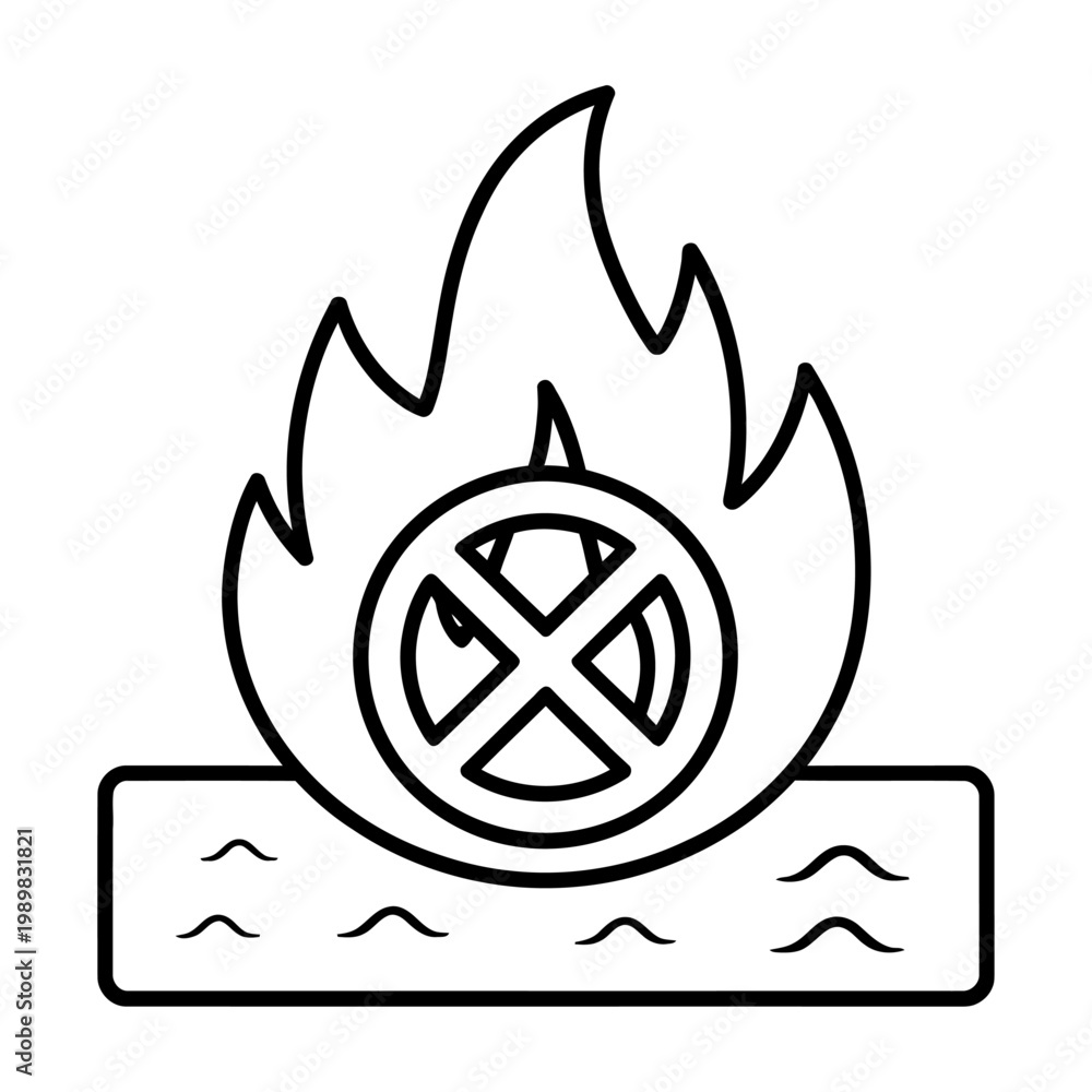 Vector of a fire with a circle and x in the center on a rectangular ...