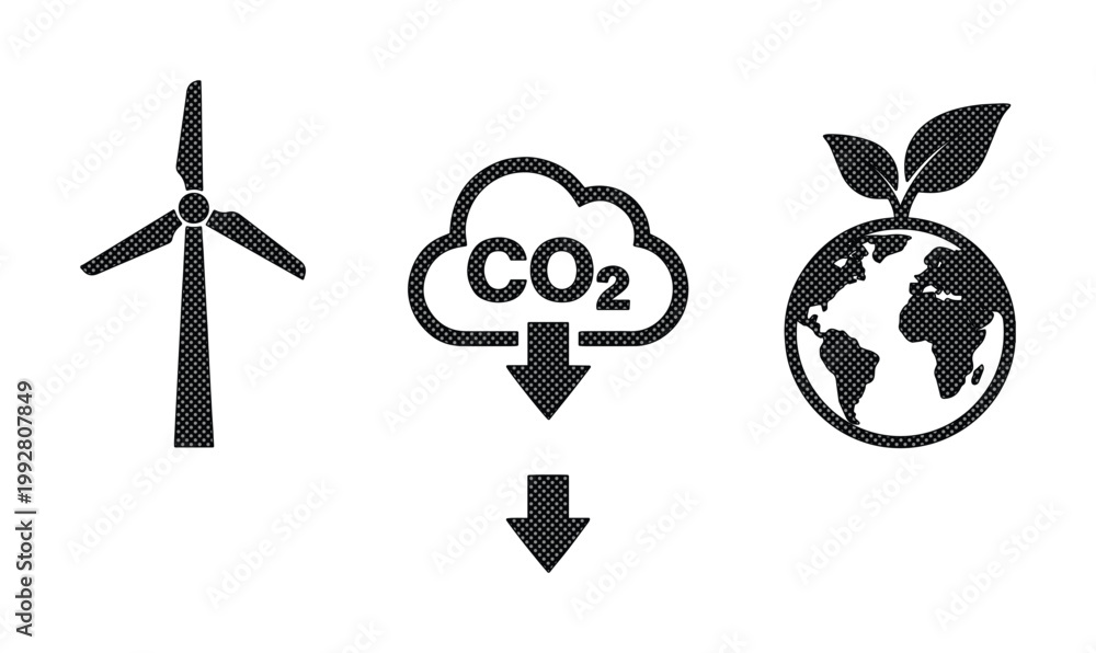 Sustainable energy vector icon set, eco-friendly climate change ...