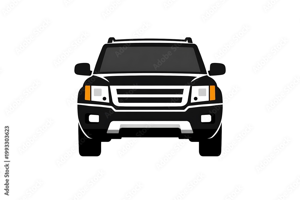 Front View of a Black Suv with a Roof Rack in a Clean Digital ...